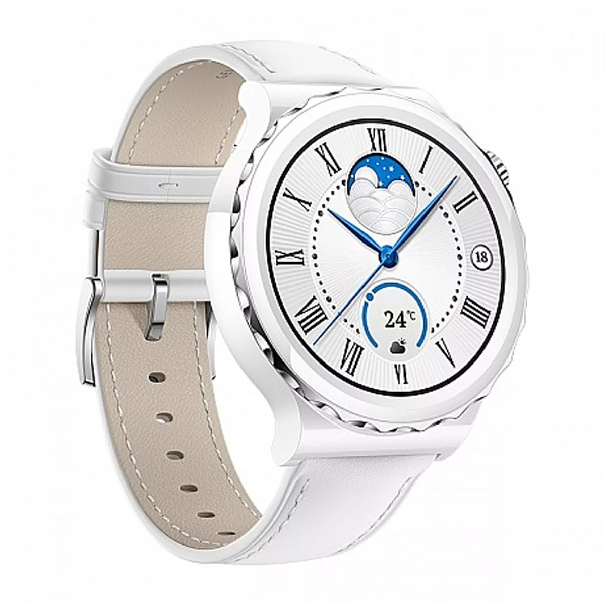 Buy HW3 Mini Smartwatch with White Leather Strap - Moonlight Silver in ...