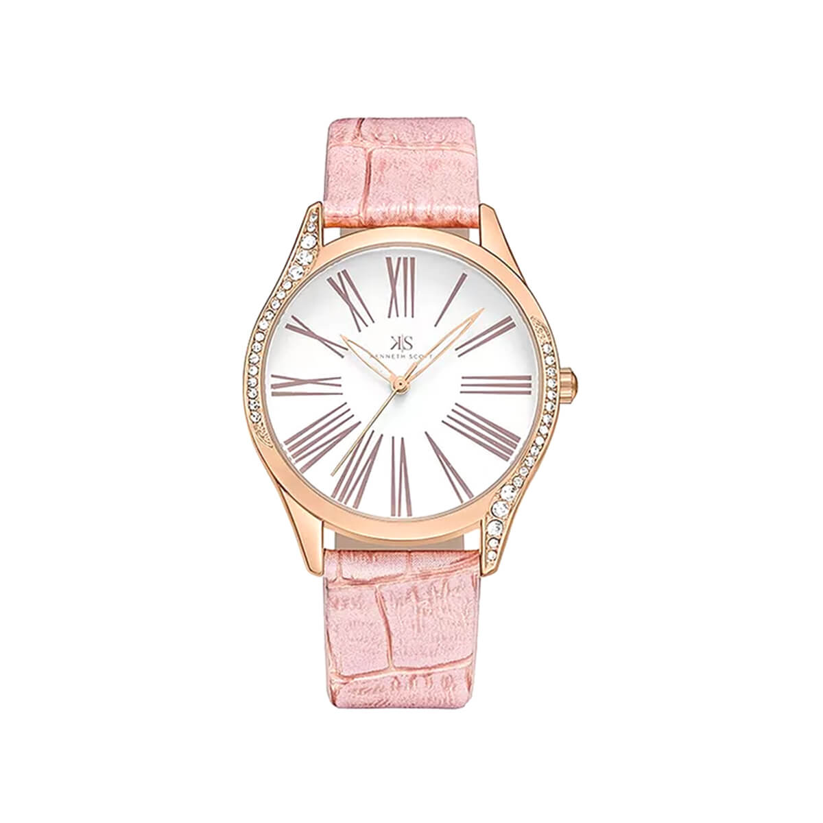Buy Kenneth Scott Ladies Analog Watch Rose Gold Case Pink Leather White ...
