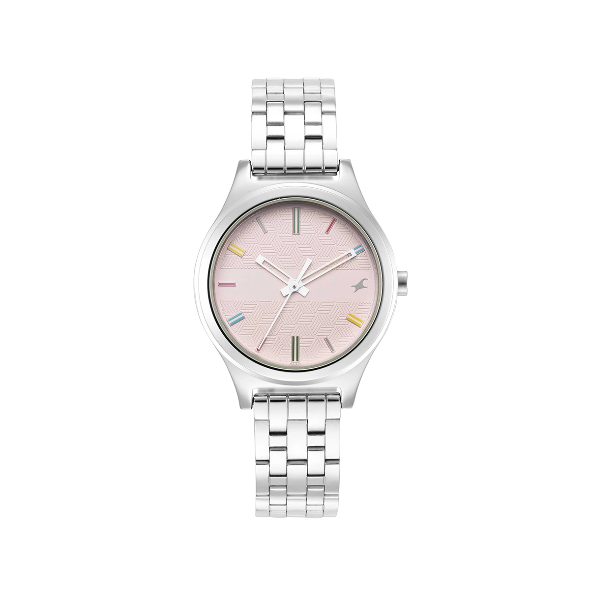Fastrack Stunners Quartz Analog Pink Dial Metal Strap Watch for Girls