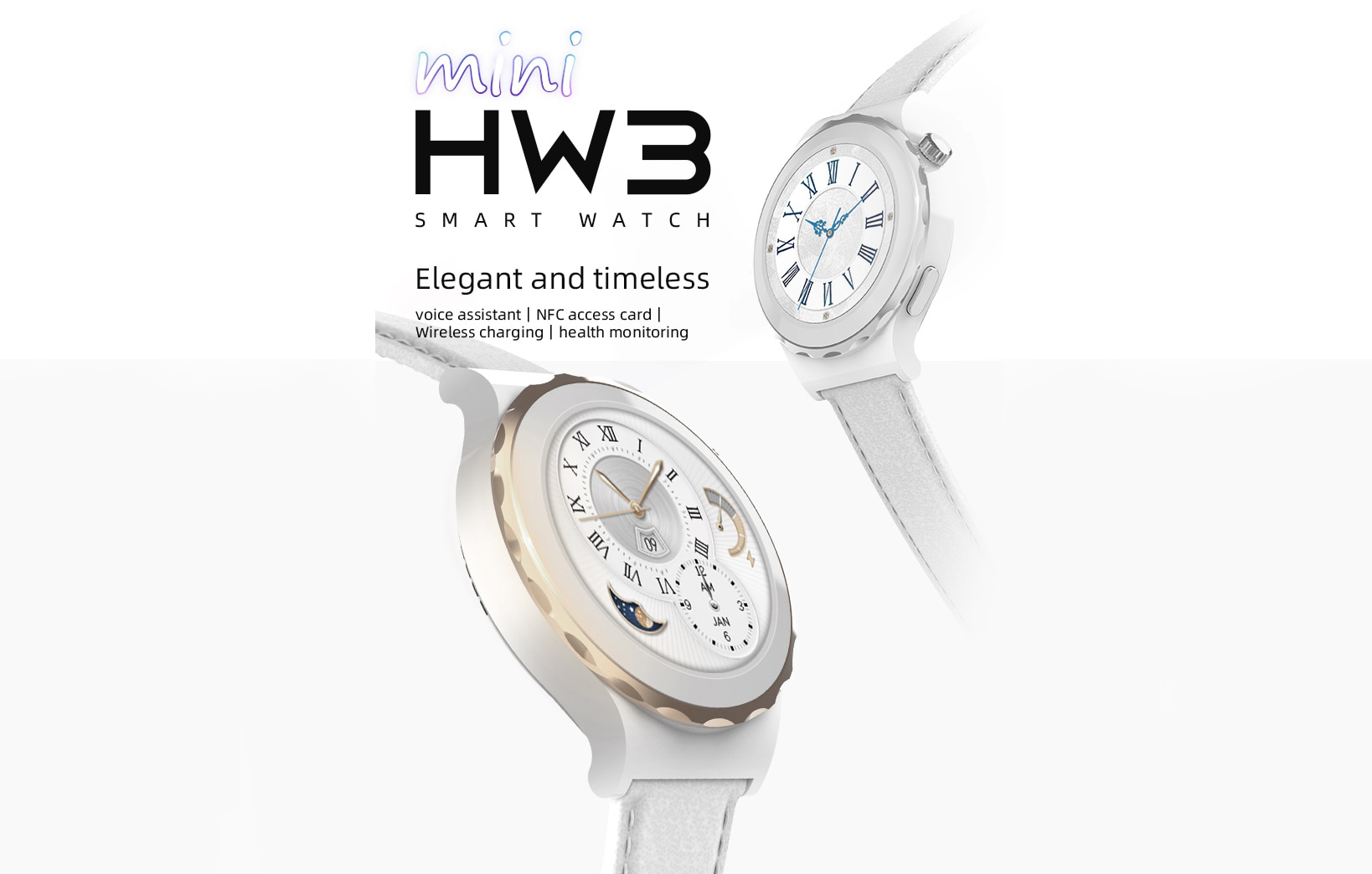Buy HW3 Mini Smartwatch with White Leather Strap - Moonlight Silver in ...