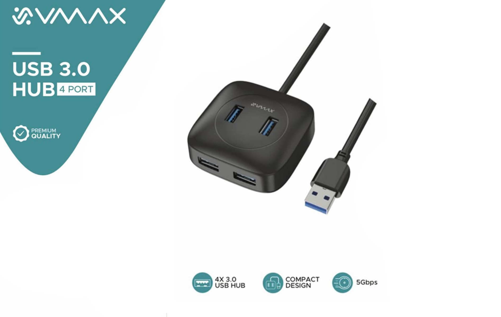 Buy VMAX USB 3.0 Hub 4 Port Compact Design VIH400 - Black in Kuwait